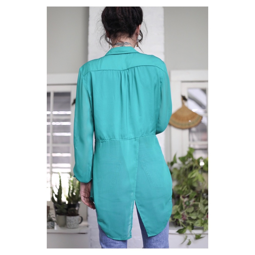 Free People Half Sheer Slit Back Blouse - Gem